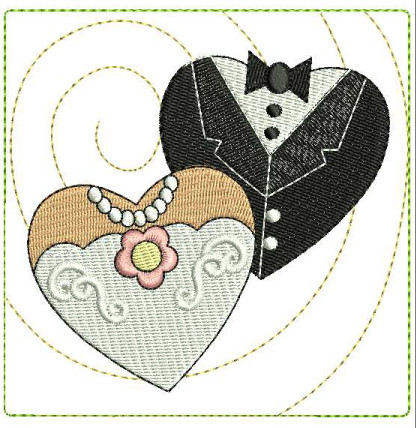 Bride and Groom Heart Coaster Embroidery Machine Design