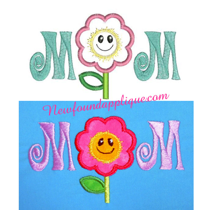 Mom With Flower Applique - Embroidery Machine Design