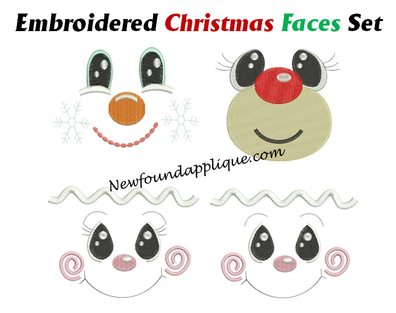 Embroidered Christmas Faces Set Embroidery Design