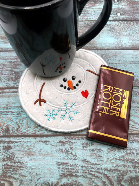 Melt My Heart Snowman Coaster Embroidery Machine Design