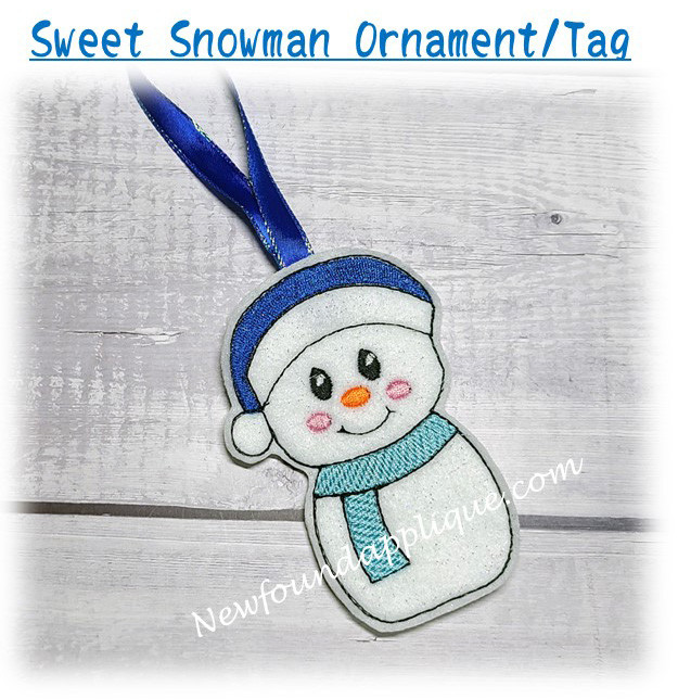 ITH Sweet Snowman Ornament Embroidery Machine Design