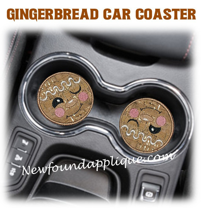 Gingerbread Car Coaster Embroidery Machine Design
