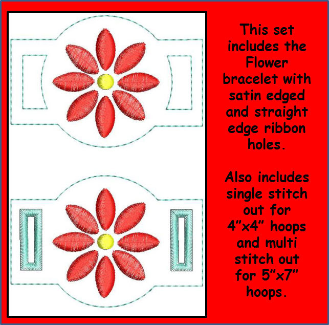 Ribbon Slider Bracelet Flower Embroidery Machine Design