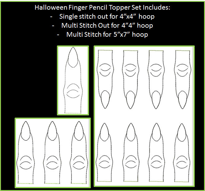 In The Hoop Halloween Finger Pencil Toppers | Embroidery