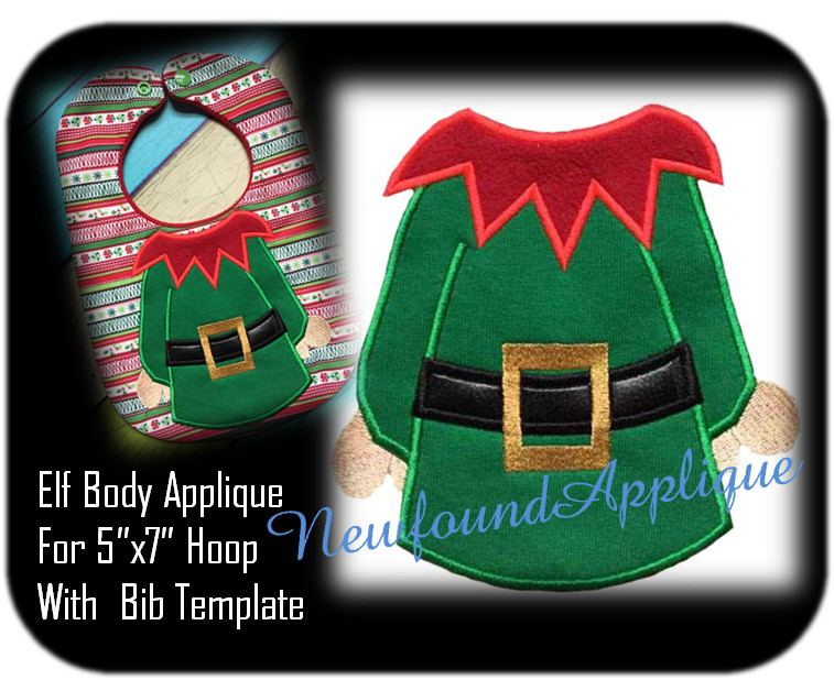 5"x7" Boy Elf Applique Embroidery Machine Design with Bib Template ...