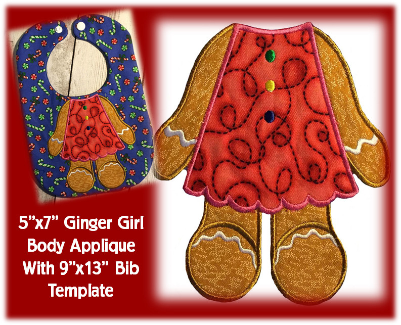 5"x7" Ginger Girl Applique Design With 9"x13" Bib Template - Newfound ...
