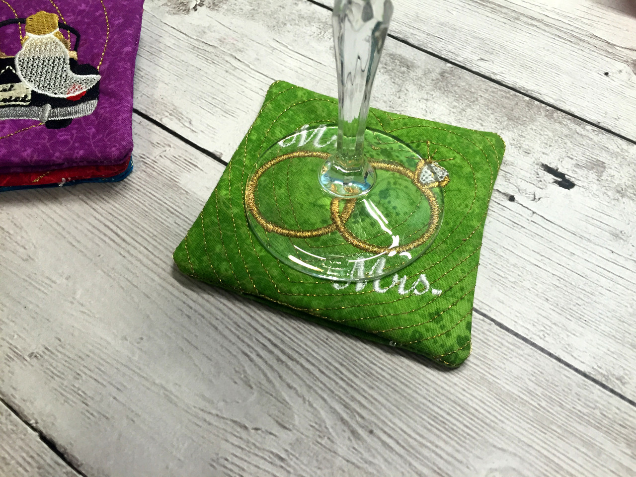 In The Hoop Wedding Ring Coaster Embroidery Machine Design