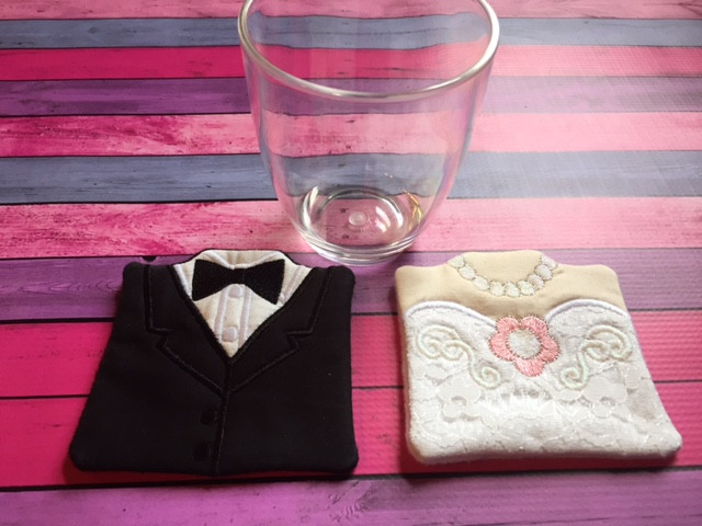 In The Hoop Wedding Bride And Groom Coasters Embroidery Machine Design ...