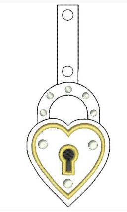 In The Hoop Heart With Lock Key Fob EMbroidery Machine Design ...