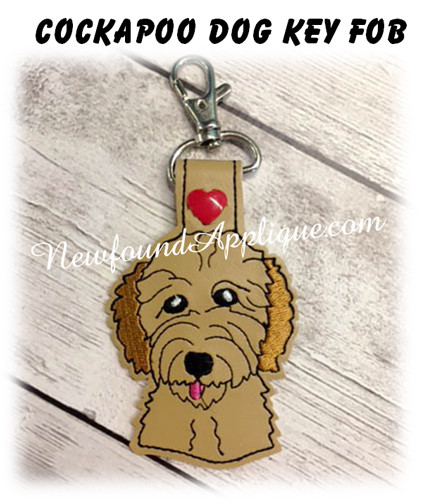 Cockapoo Dog head Key Fob Embroidery Machine Design