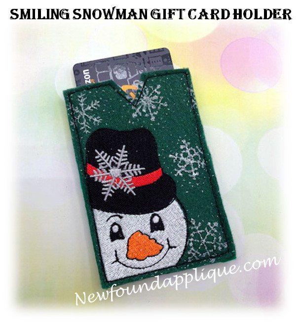 Smiling Snowman Gift Card Holder Embroidery Machine design