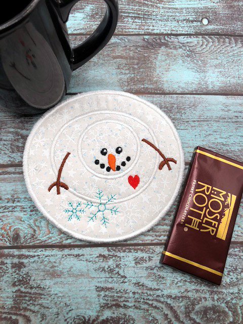 Melt My Heart Snowman Coaster Embroidery Machine Design