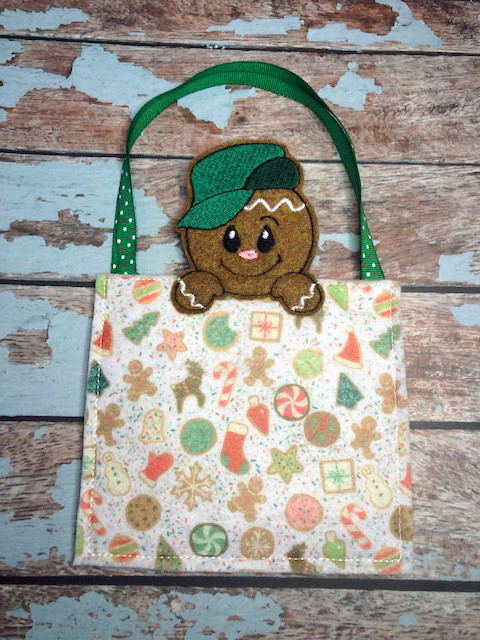 In The Hoop Gingerbread Peeker Treat Bag Embroidery Design