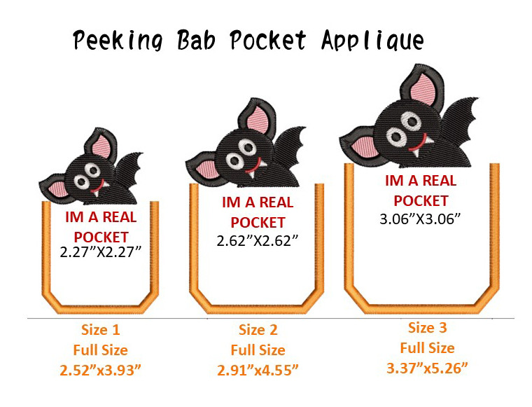 Peeking Bat Pocket Applique Embroidery Machine Design
