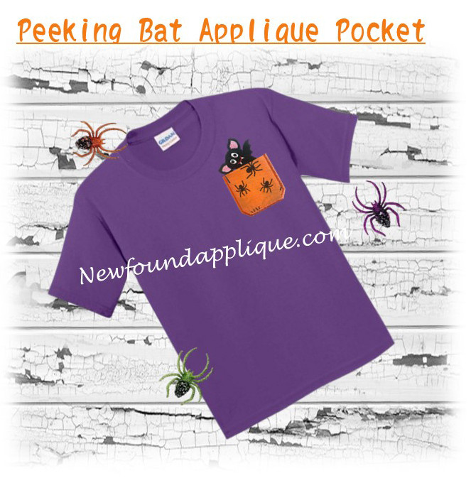Peeking Bat Pocket Applique Embroidery Machine Design