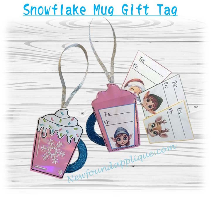 In The Hoop Snowflake Mug Gift Tag Embroidery Machine Design