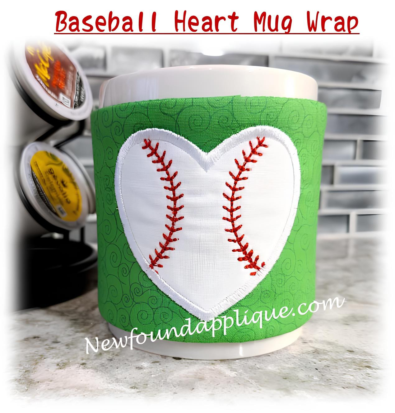 Baseball Heart Mug Wrap Embroidery Design