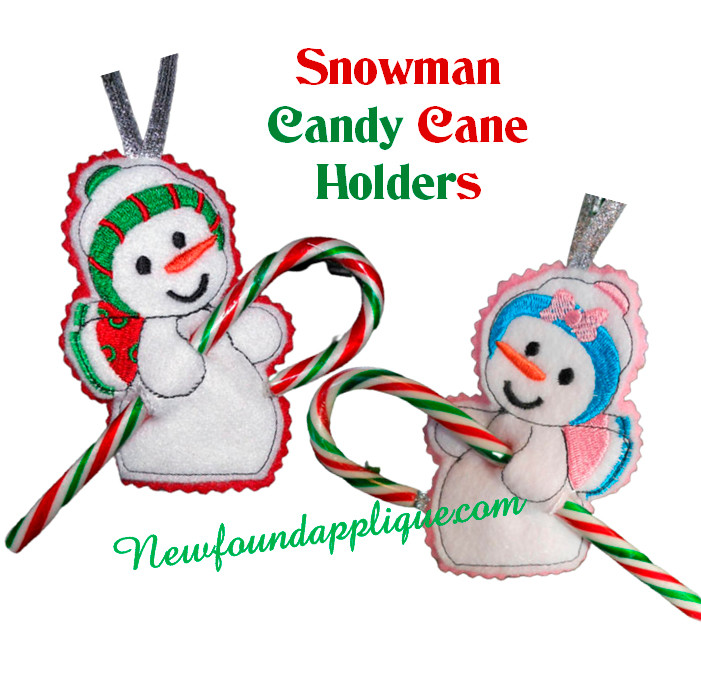 Snowman Candy Cane Holder Ornament Design Set - Newfound Applique
