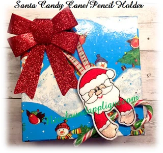 Santa Candy Cane Pencil Holder ornament Embroidery Design