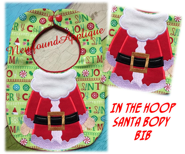 In The Hoop Santa Shirt Baby Bib Embroidery Design for 8x10