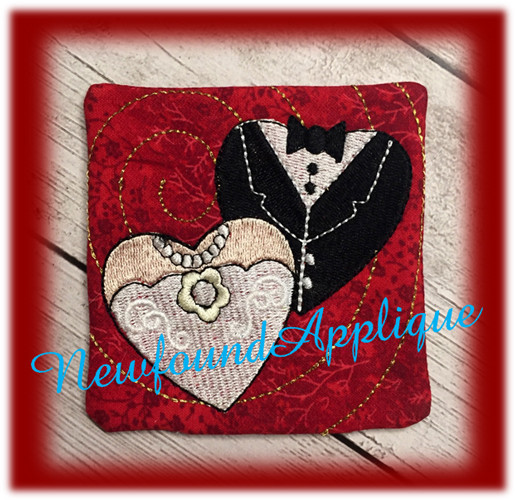 In The Hoop Wedding Ring Coaster Embroidery Machine Design