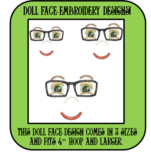 Doll Face Girl with Round Glasses Embroidery Machine Design