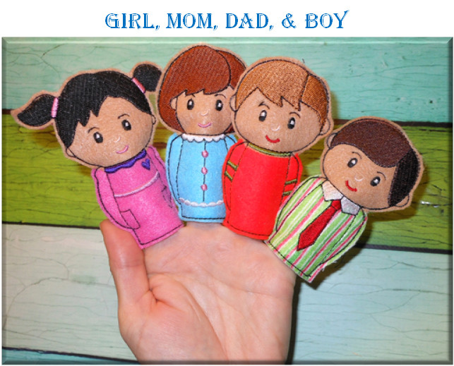 In the Hoop Family Finger Puppet Embroidery Machine Design Set ...