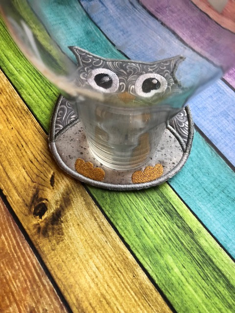 Owl Coaster Embroidery Design | In The Hoop