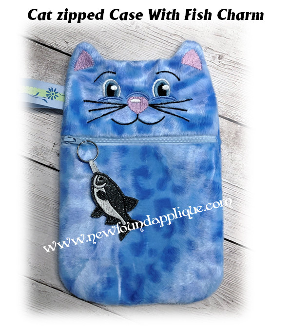 In The Hoop Cat Face Zipped Case With Fish Charm Embroidery Machine ...