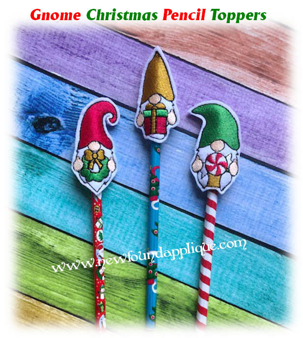 In the Hoop Gnome Christmas Pencil Topper Embroidery Machine Design Set ...