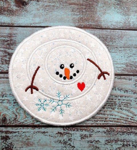 Melt My Heart Snowman Coaster Embroidery Machine Design