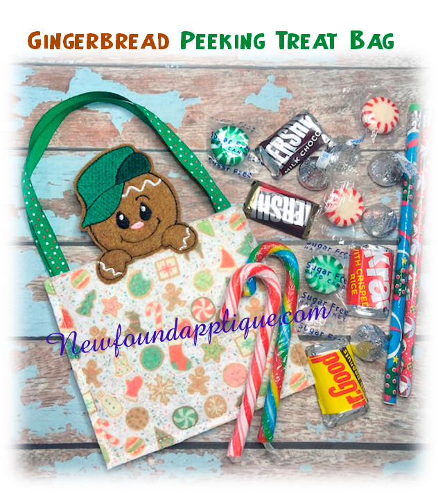 In The Hoop Gingerbread Peeker Treat Bag Embroidery Design