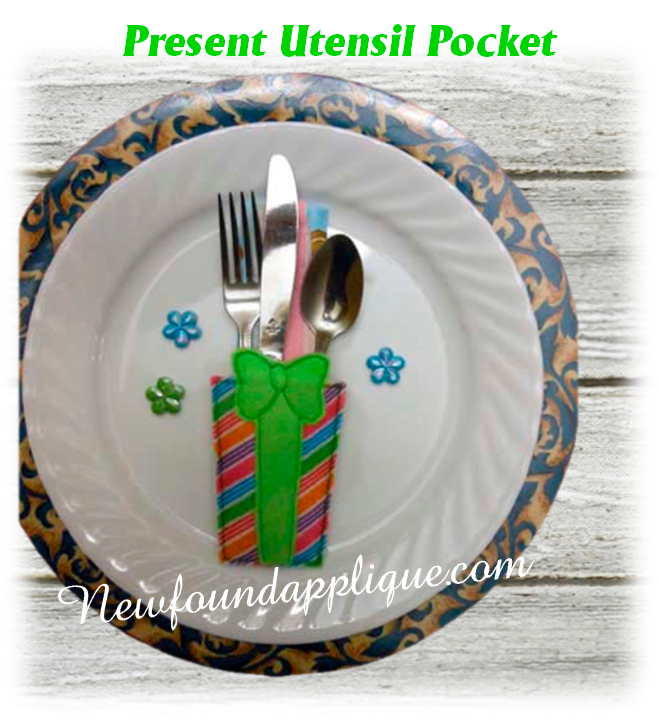 Present Utensil Pocket In the Hoop Design – Embroidery Style