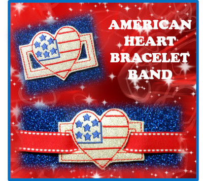 Ribbon Slide Bracelet American Heart Embroidery Design