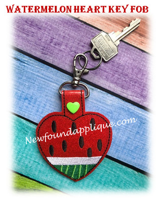 Heart Watermelon Key Fob Embroidery Machine Design