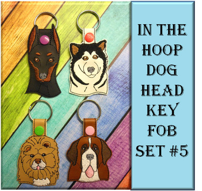 Dog Head Key Fob Set #5 Embroidery Designs