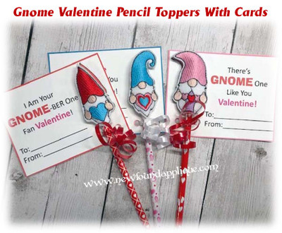 Gnome Valentine Pencil Topper Set Embroidery machine Design