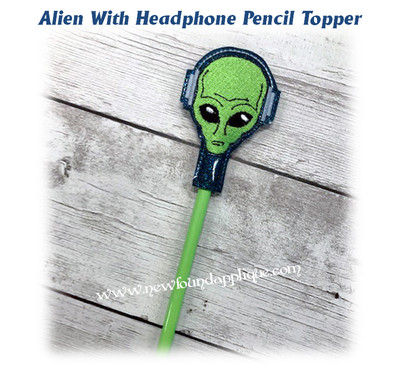 Alien w Headphones Pencil Topper Embroidery Machine Design