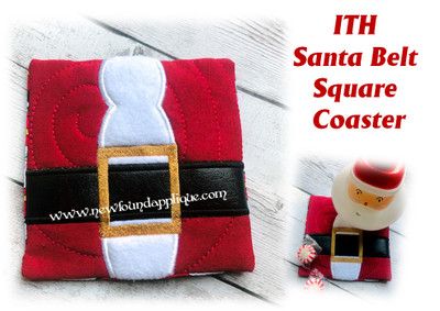 Santa Belt Square Coaster Embroidery Machine Design