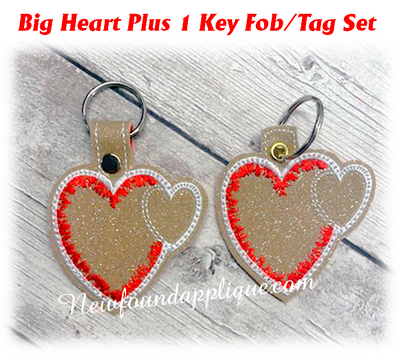 Big Heart Plus 1 Key Fob Tag Embroidery Machine Design Set