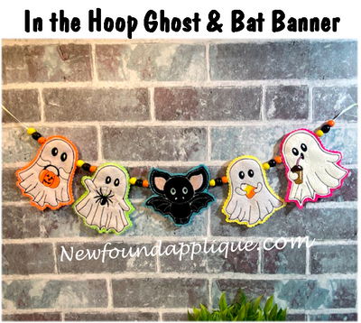 In The Hoop Ghost n Bat Banner Embroidery Machine Design