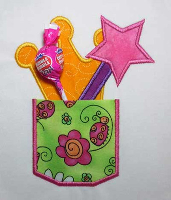 Princess Pocket Embroidery Design for Kids' Apparel & Crafts