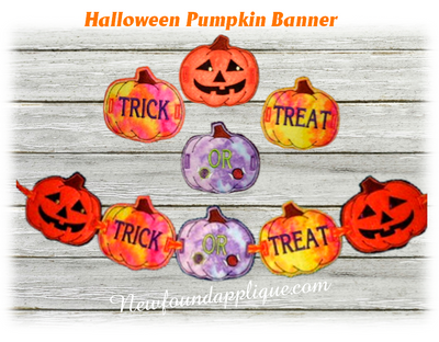 Halloween Pumpkin Banner Embroidery Machine Design