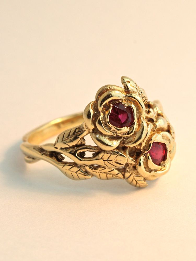 Double Rose and Ruby Ring - 14K Gold - Marty Magic Store