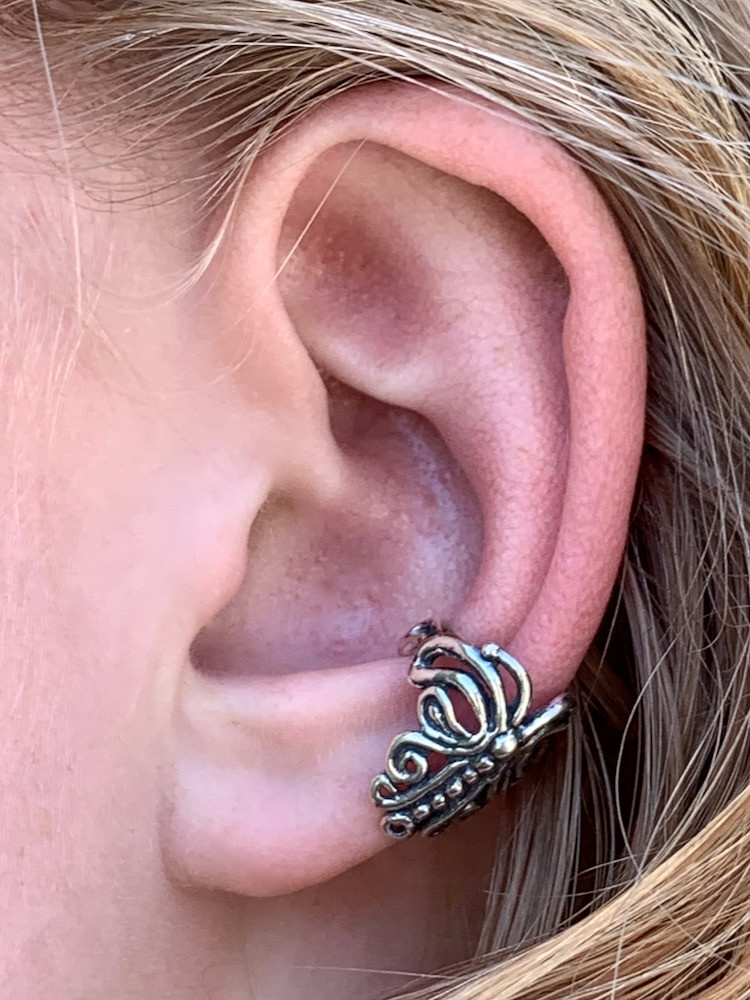 Butterfly Ear Cuff Chevron - Silver - Marty Magic Store
