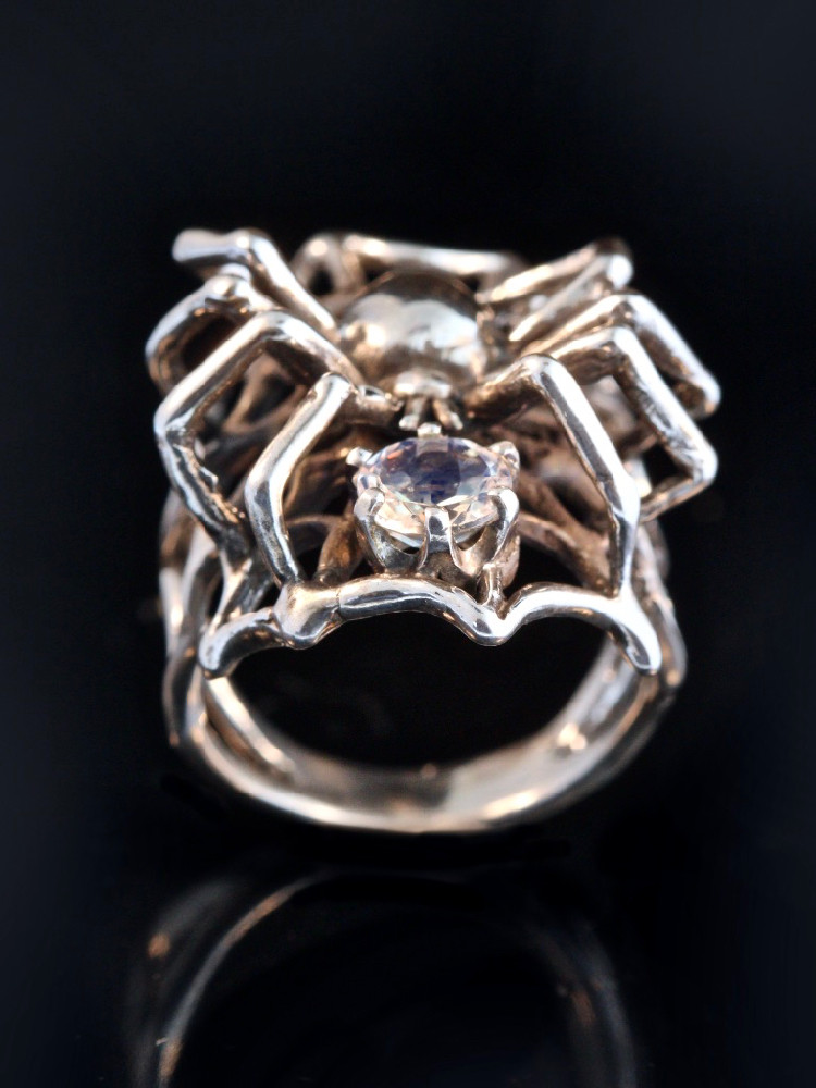 Large Spider Ring with Gemstone - Silver - Marty Magic Store