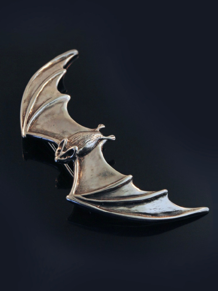 Large Spread Winged Bat Pin - Silver - Marty Magic Store