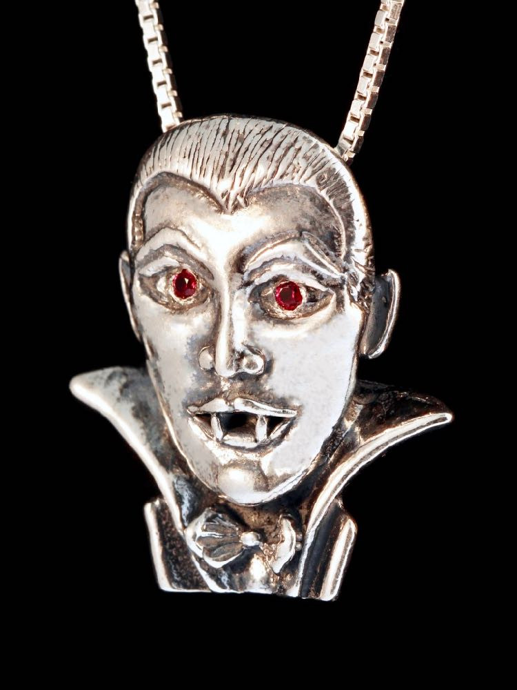 Dracula Vampire Pendant with Ruby Eyes - Silver - Marty Magic Store