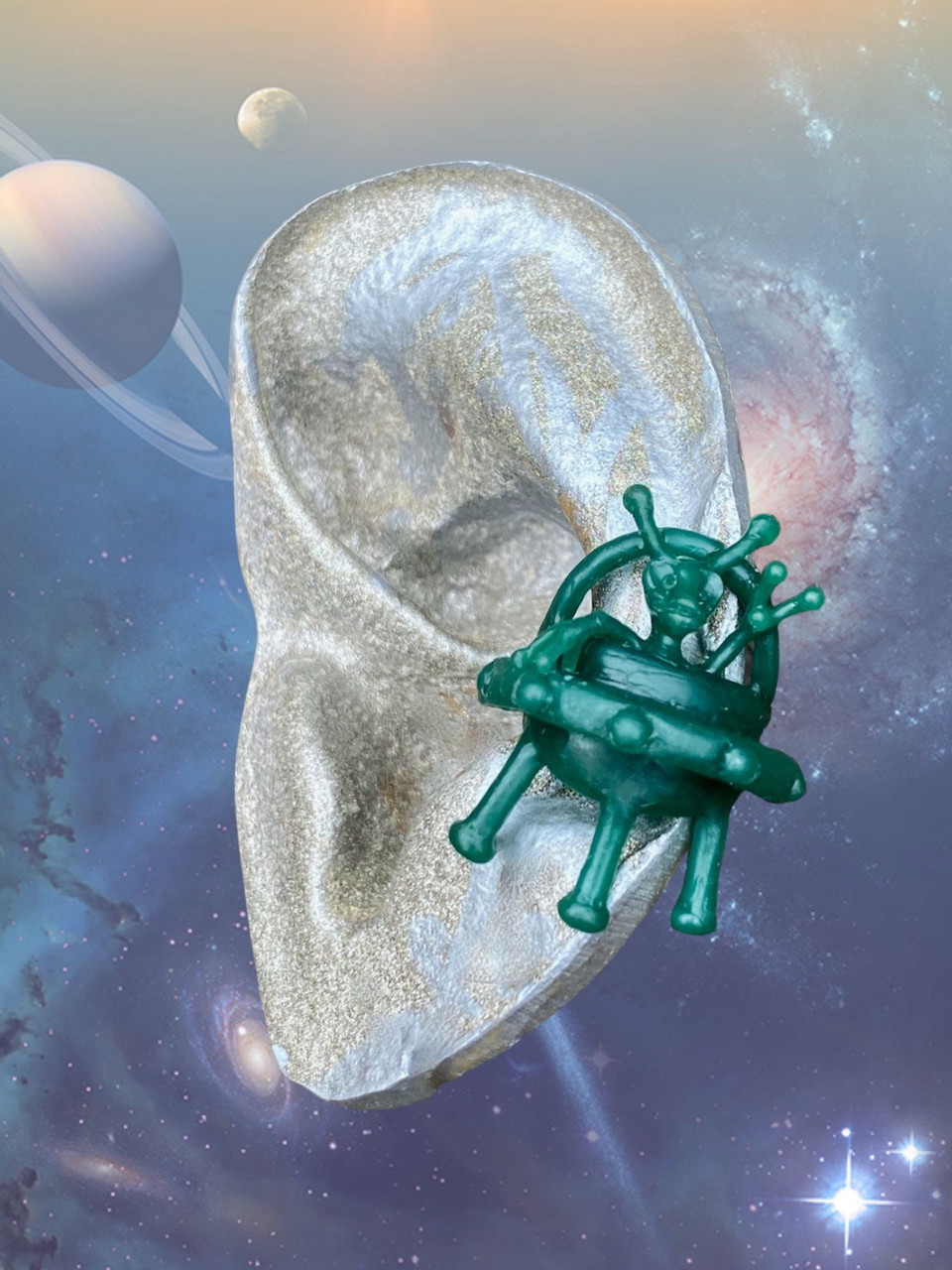 Peace Alien Flying Saucer Ear Cuff - Silver - Marty Magic Store