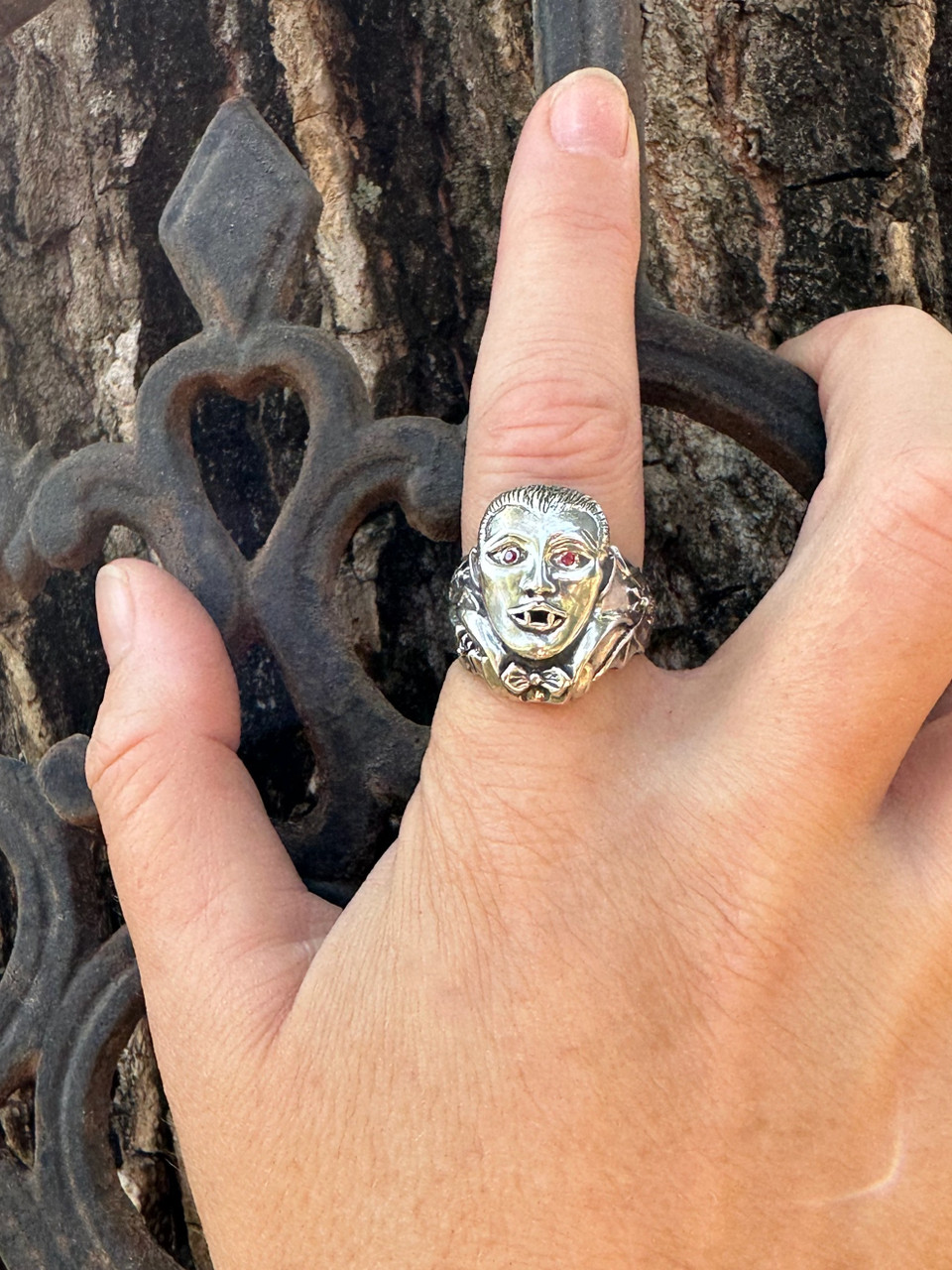 Dracula Vampire Bat Ring with Ruby Eyes - Silver - Marty Magic Store